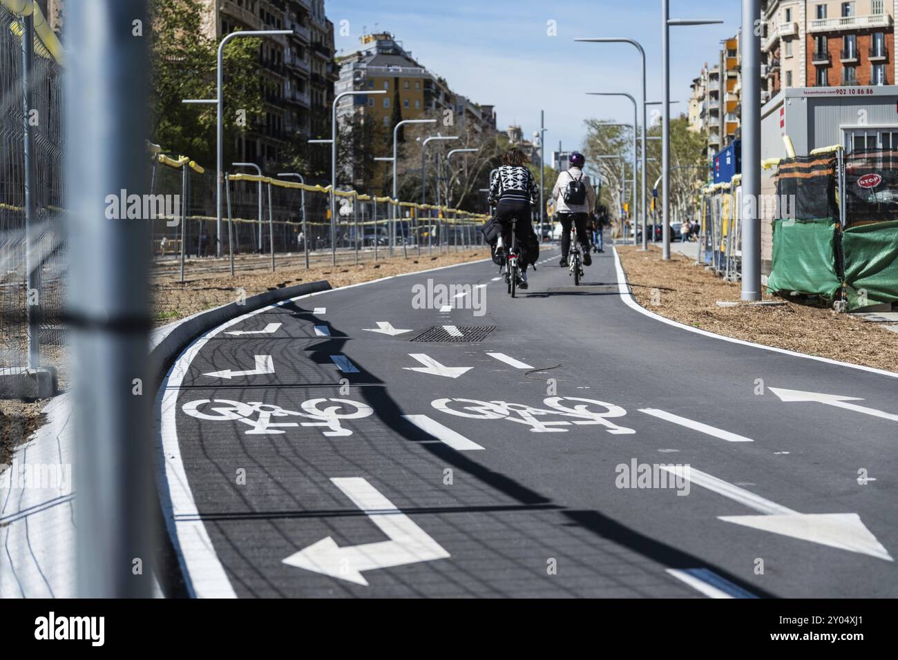 Newly built, two-lane cycle path in Barcelona, Spain, Europe Stock ...