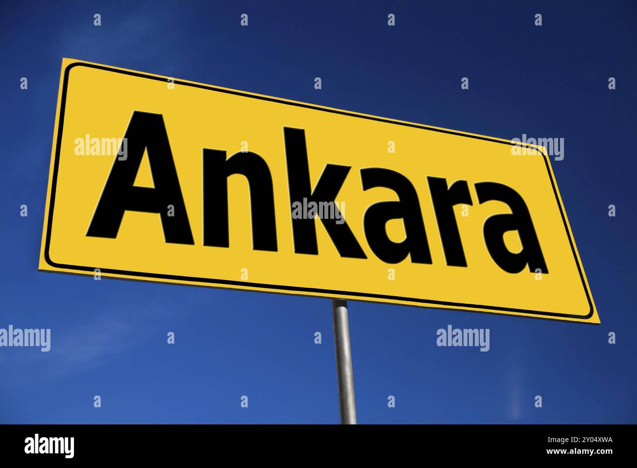 Yellow road sign with the name of the city Stock Photo - Alamy
