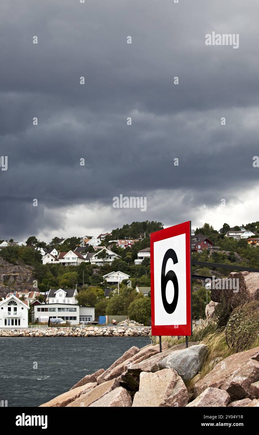 Number six sign on a harbour entrance Stock Photo - Alamy
