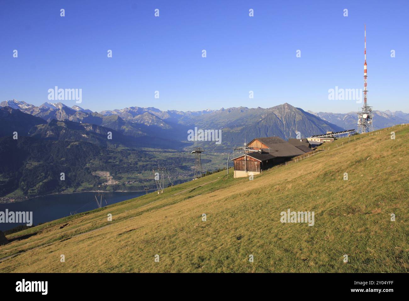 Popular travel destination Mt Niederhorn, Swiss Alps. Summit. Distant ...
