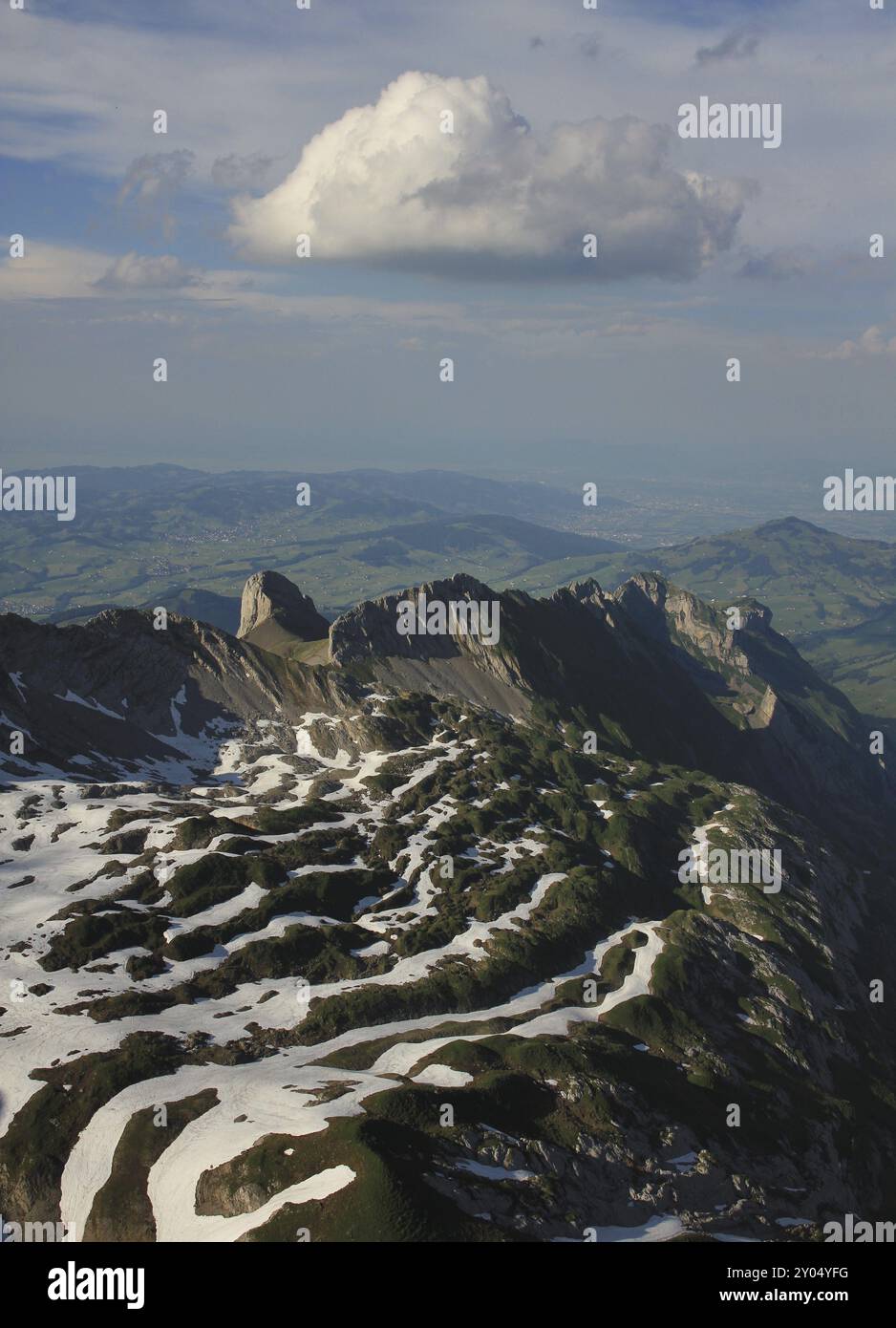 Early summer in the Alpstein region. View from mount Santis Stock Photo ...