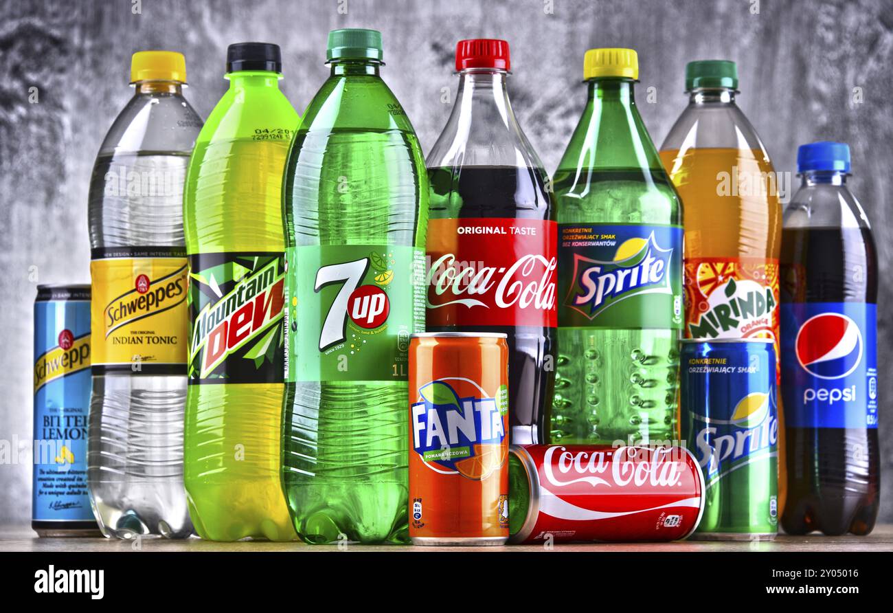Bottles of global soft drink brands including products of Coca Cola ...