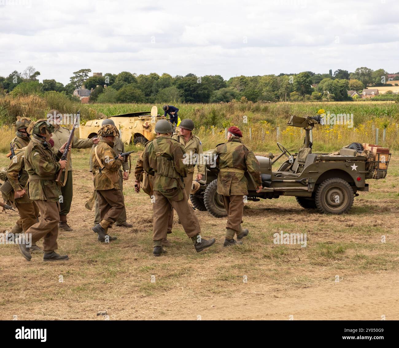 Group of military enthusiasts dressed up as soldiers to present a World ...