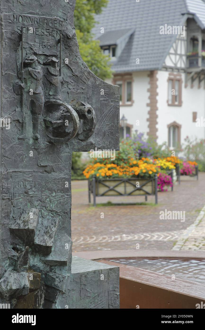 Fountain with sculpture of the Hornberg shooting, cannon, bronze ...