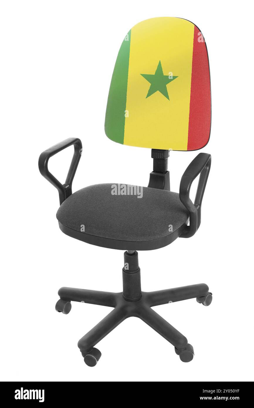 The Senegal flag, on the back of a chair. Isolated on white background ...