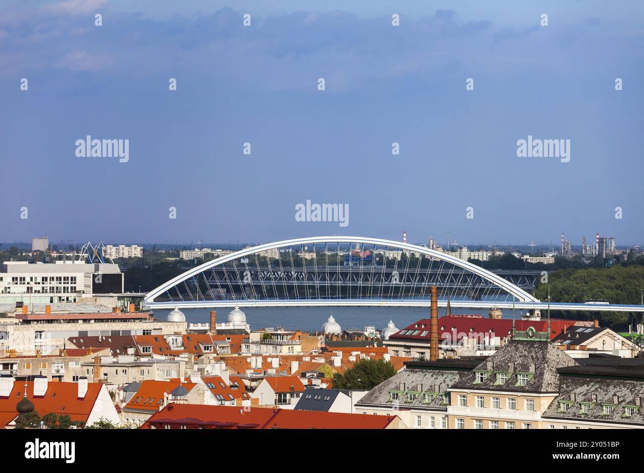 Bratislava, capital city skyline, cityscape with Apollo Bridge ...
