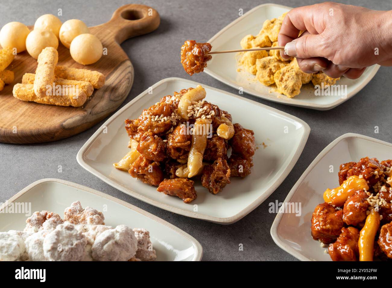Sweet and sour chicken, cheese, spicy, honey, butter, deep-fried sweet ...