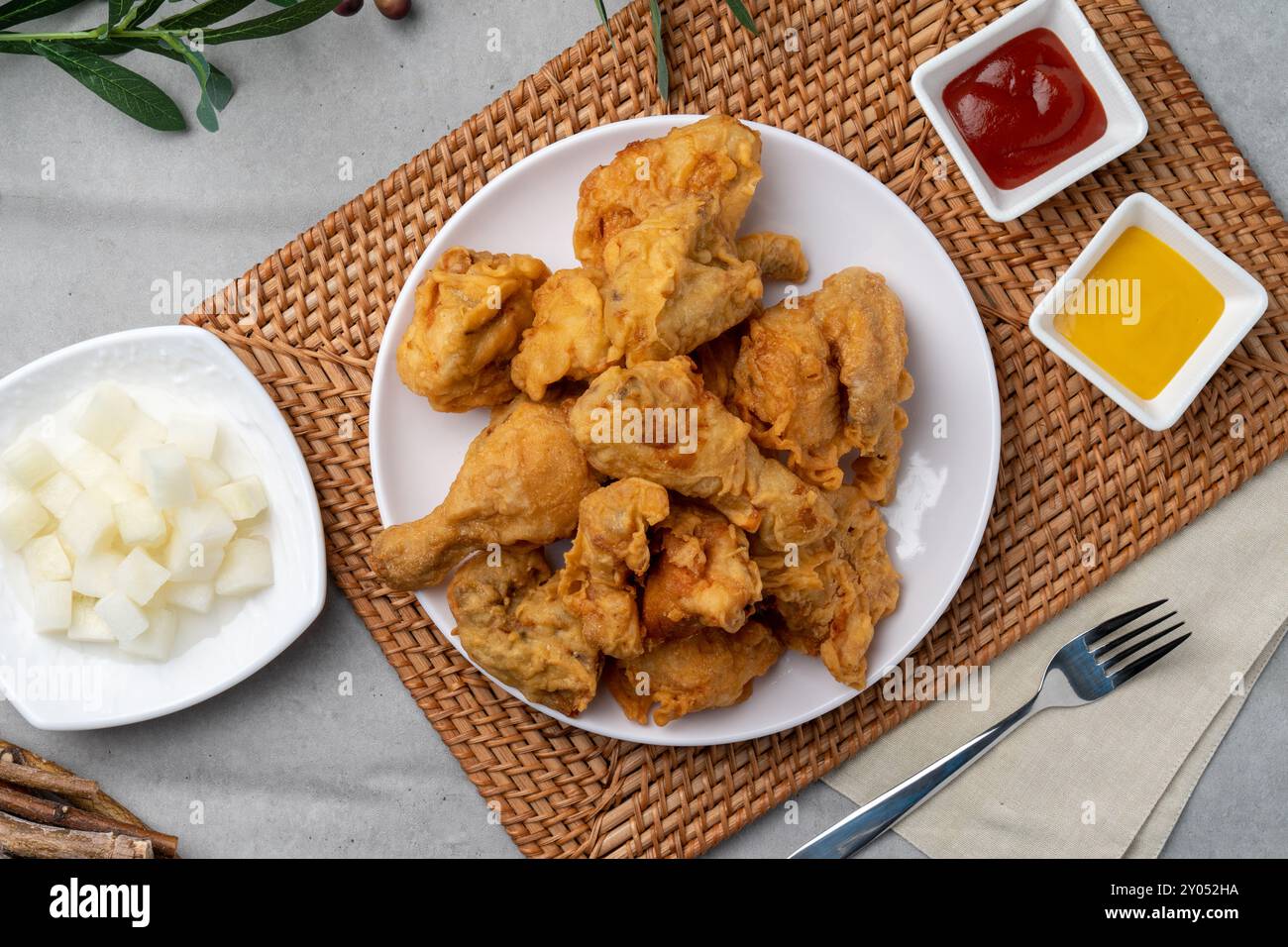 Fried, chicken, seasoning, duck, half-and-half, fried, chicken, Korean ...