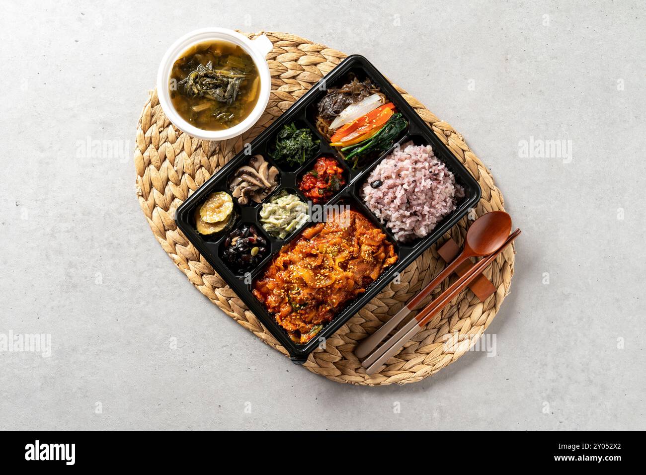 Korean food, barley oysters, stir-fried webfoot octopus, rice, side ...