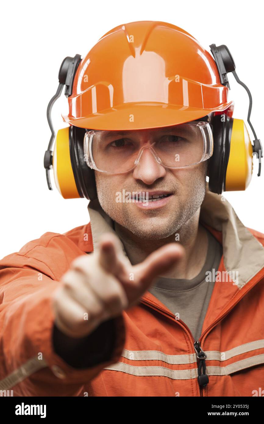 Construction building engineer or manual worker man in safety hardhat ...