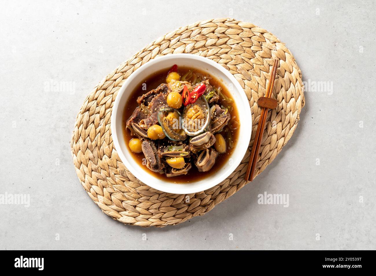 Korean food, barley oysters, stir-fried webfoot octopus, rice, side ...