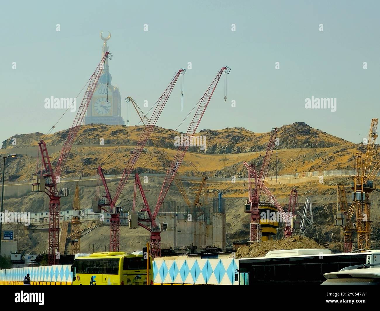 Mecca, Saudi Arabia, June 8 2024: Clock tower building, Cranes of ...