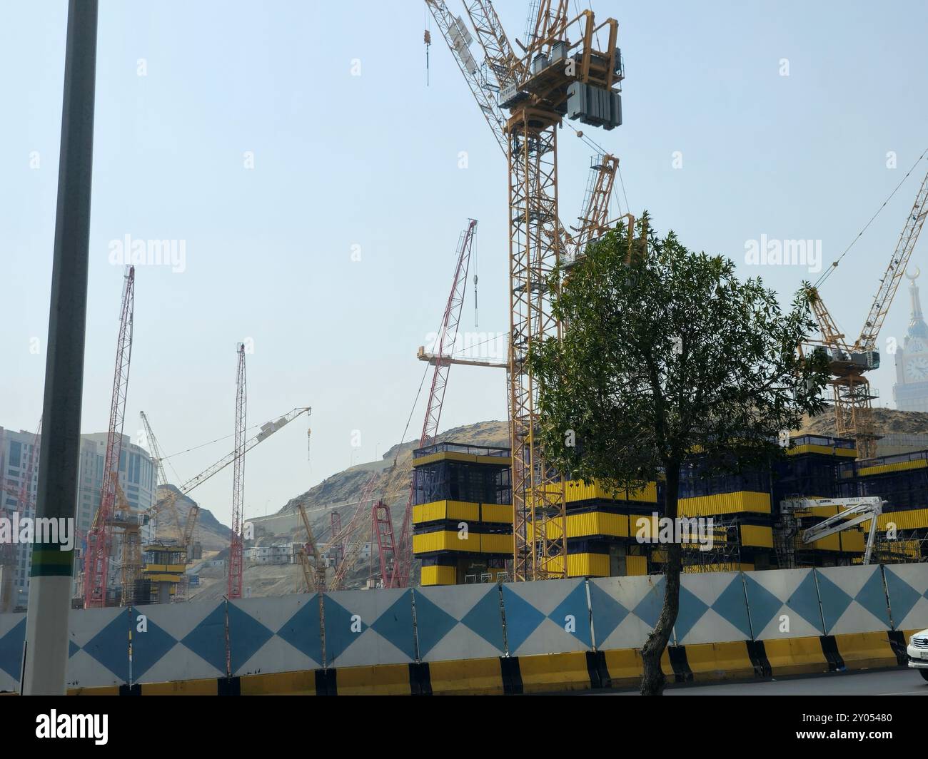 Mecca, Saudi Arabia, June 8 2024: Cranes of a construction site of a ...