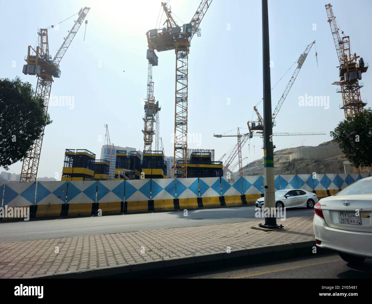 Mecca, Saudi Arabia, June 8 2024: Cranes of a construction site of a ...
