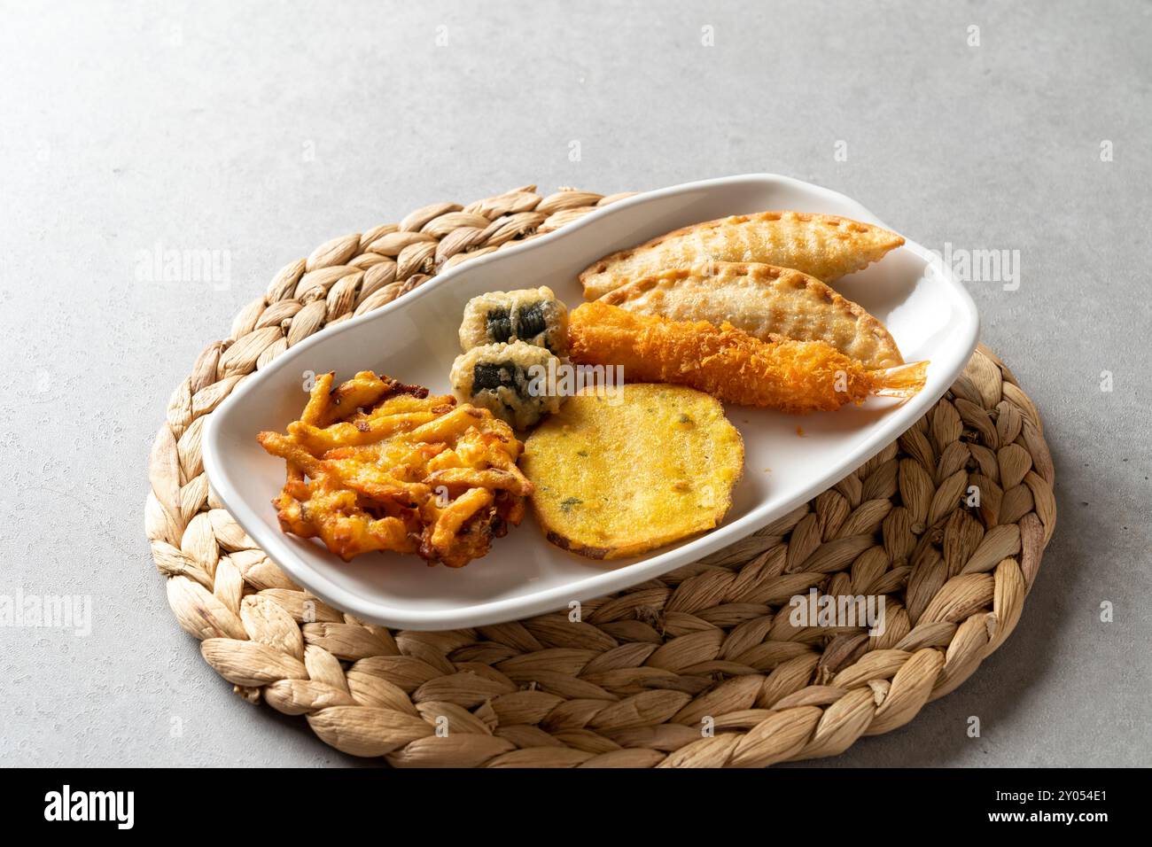 Assorted Fritters Korean food dish Anchovy Rice Balls rolled rolls of ...