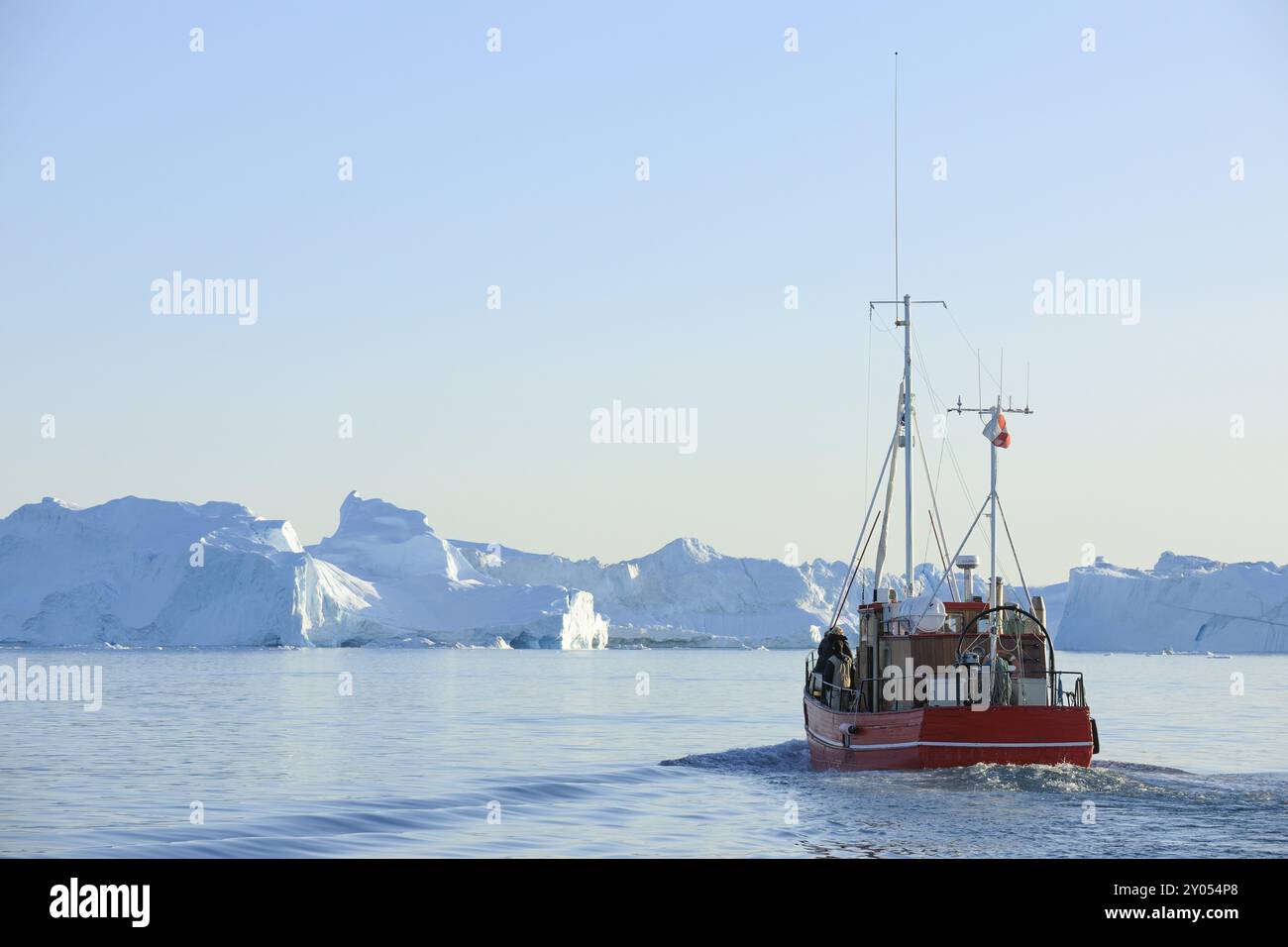 Excursion boat on fjord Ilulissat, Icefjord, Disko Bay, Qaasuitsup ...