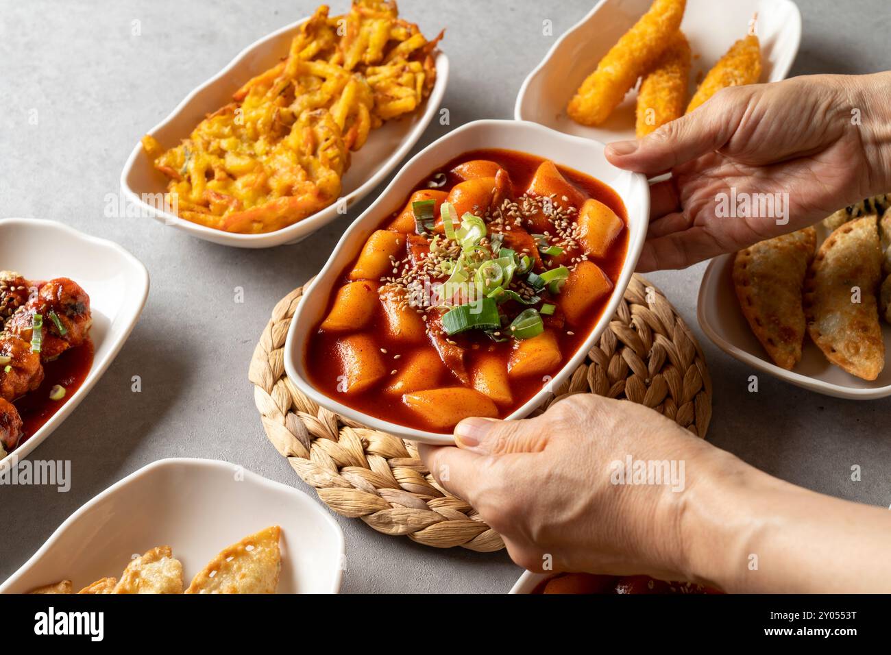 Assorted Fritters Korean food dish Anchovy Rice Balls rolled rolls of ...