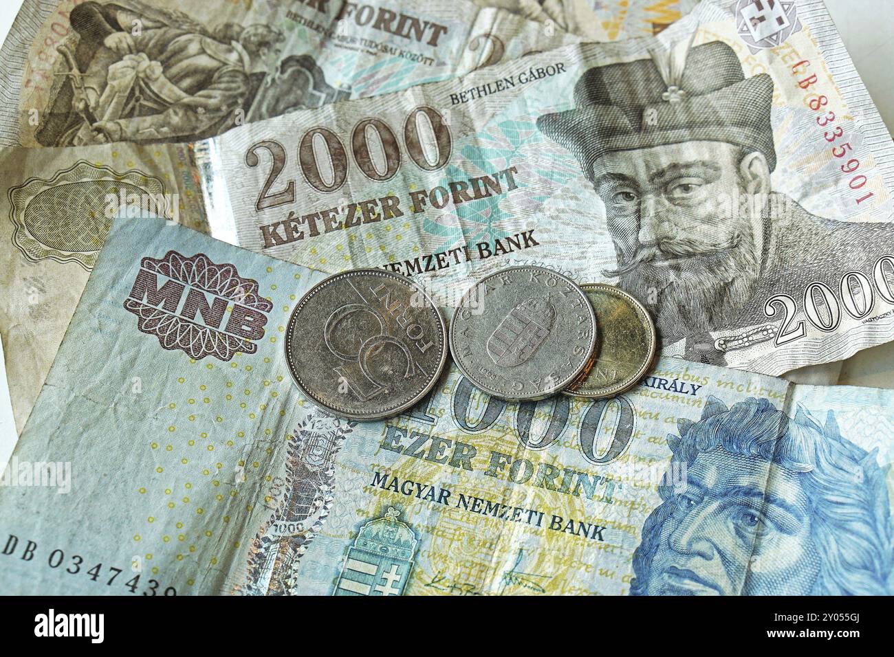 Pile of Hungary Forint banknotes and coins money Stock Photo - Alamy