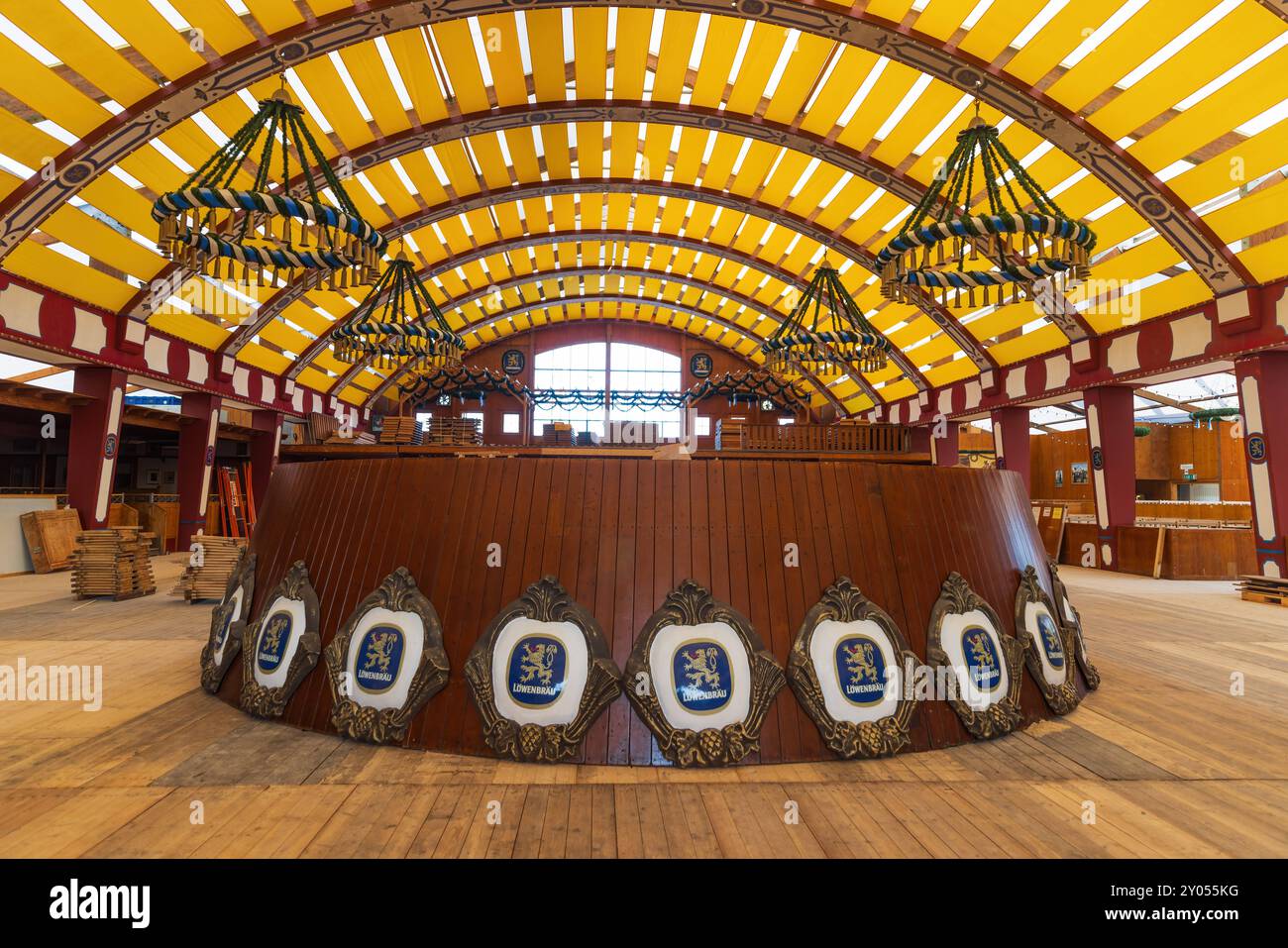 MUNICH, GERMANY - AUGUST 30: Setup of the annual Oktoberfest in Munich ...