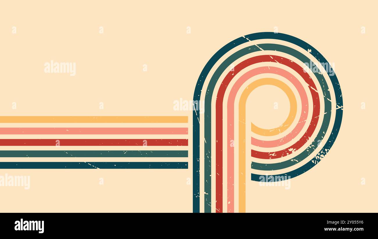 Abstract background of rainbow groovy Wavy Line design in 1970s Hippie ...