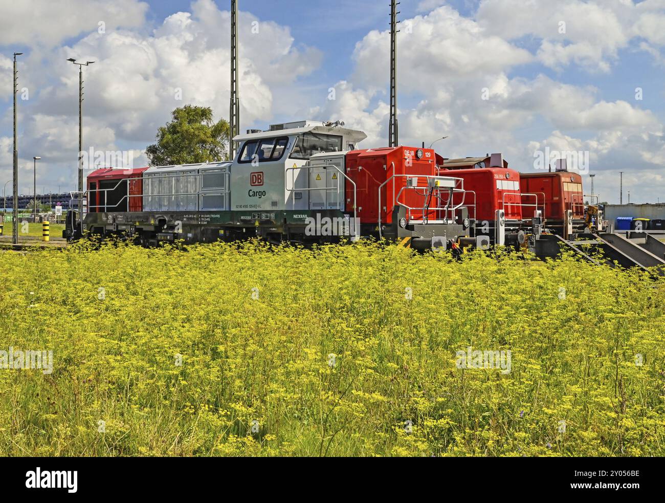 Three shunting locomotives on the siding at the buffer stop ...