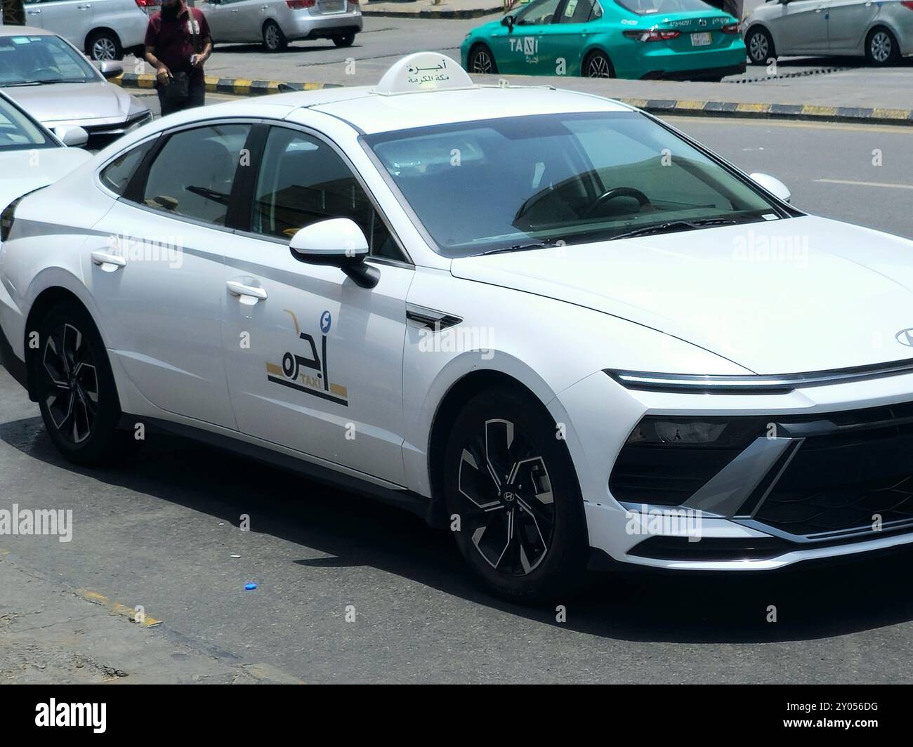 Mecca, Saudi Arabia, June 23 2024: Mecca Makkah Taxi, used to transport Hajj pilgrims inside and ...