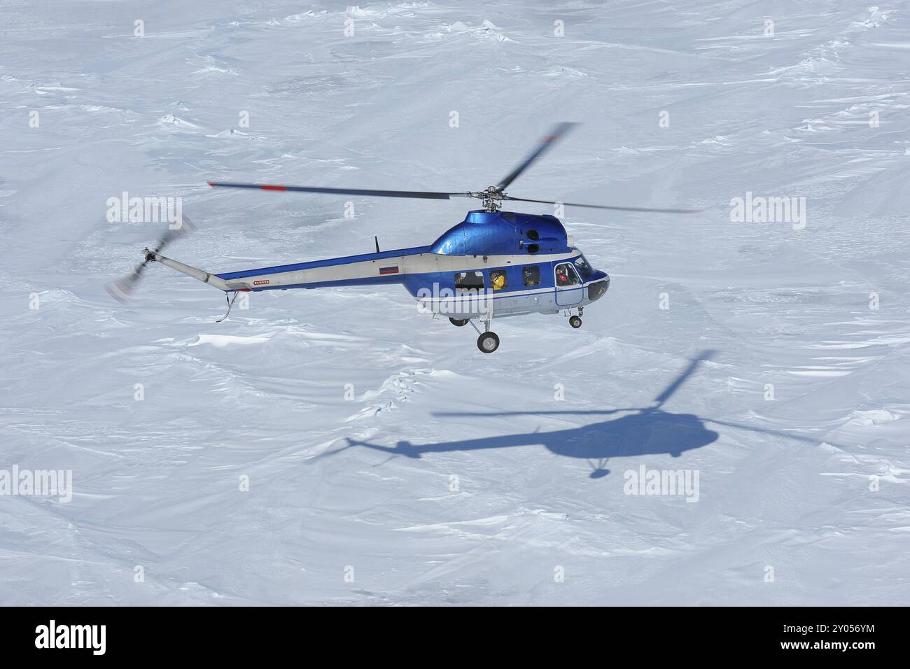 Helicopter flight over pack ice to penguin colony, Snow hill island ...