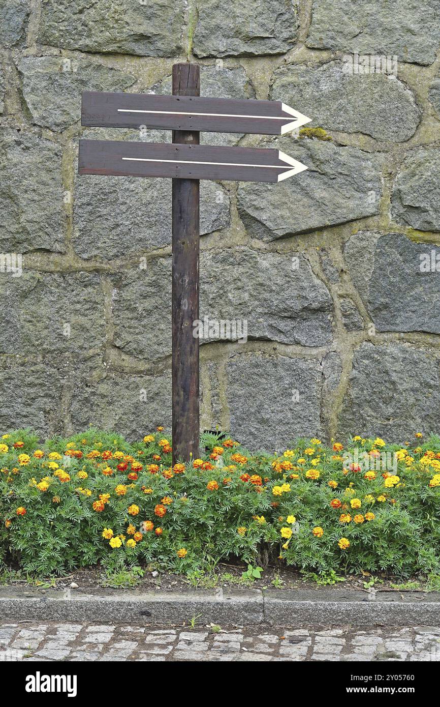 Wooden direction arrow pole sign in park Stock Photo - Alamy