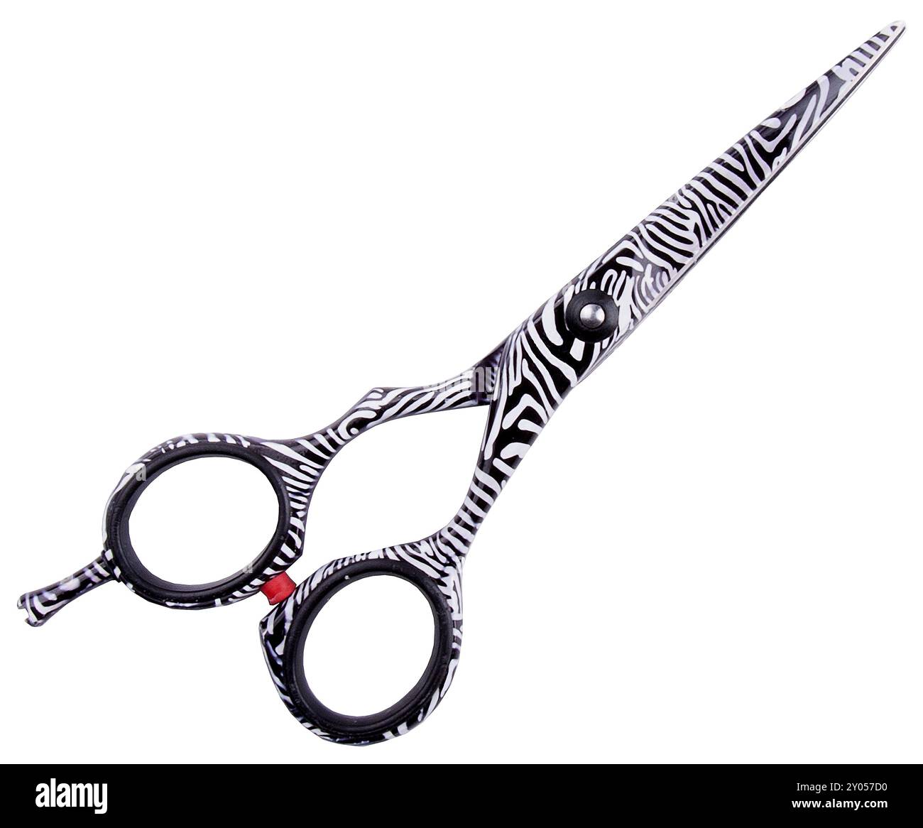 Closed professional zebra-painted hair scissors used in hairdressing ...