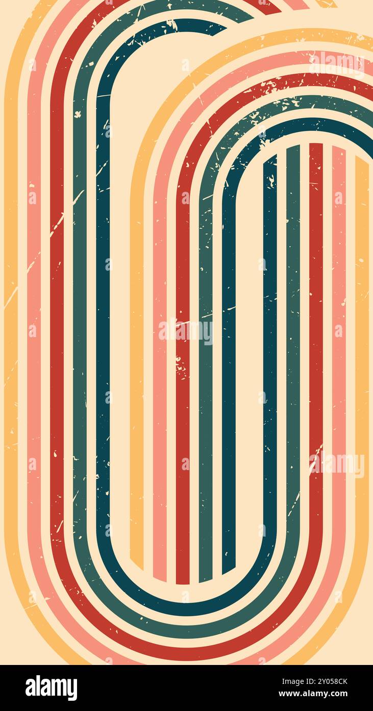 Abstract background of rainbow groovy Wavy Line design in 1970s Hippie ...
