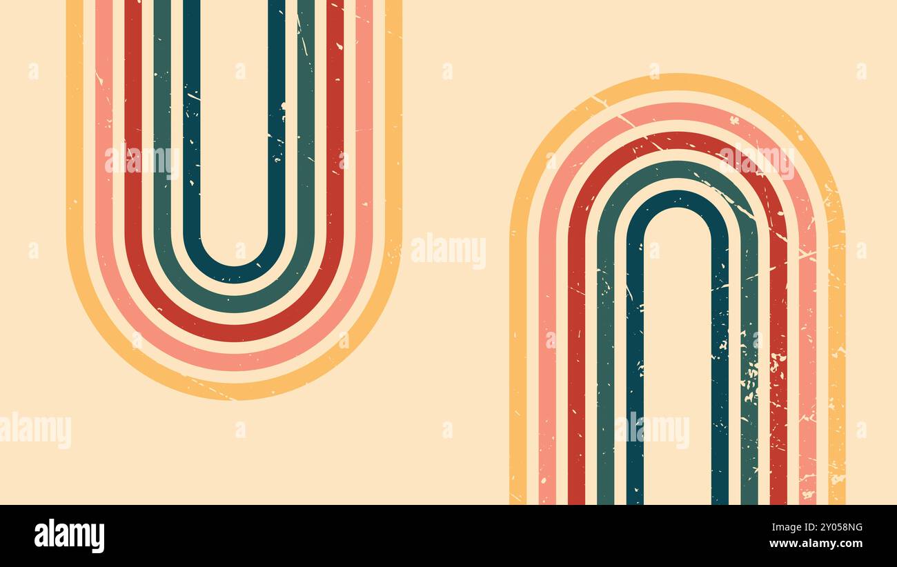 Abstract background of rainbow groovy Wavy Line design in 1970s Hippie ...