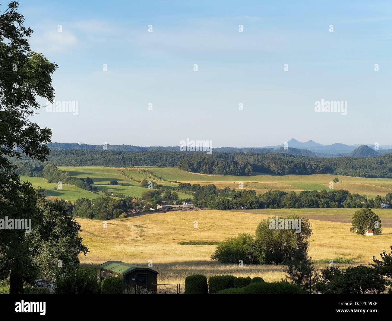 Summer landscape, hills, fields and mountains, Jizera Mountains, Czech ...