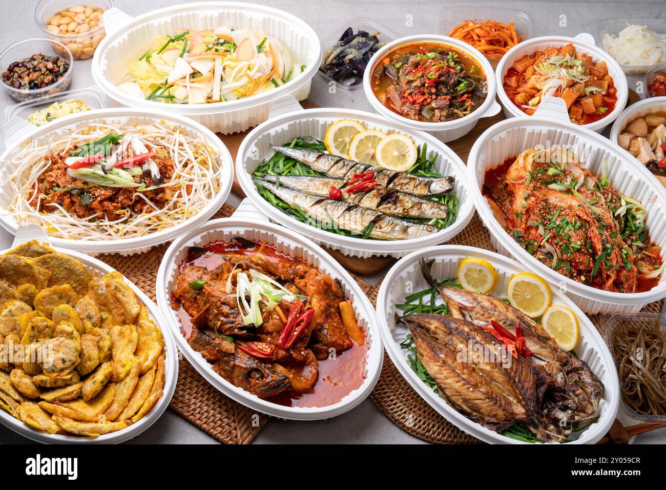Korean food, side dishes, fish, grilled fish, steamed, saury, mackerel, japchae, codari, jeon ...