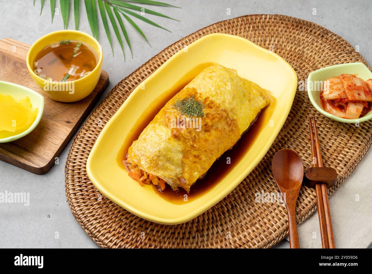 Korean food, stir-fried pork, spicy, anchovy, gimbap, side dish, pickled radish, egg, fried ...