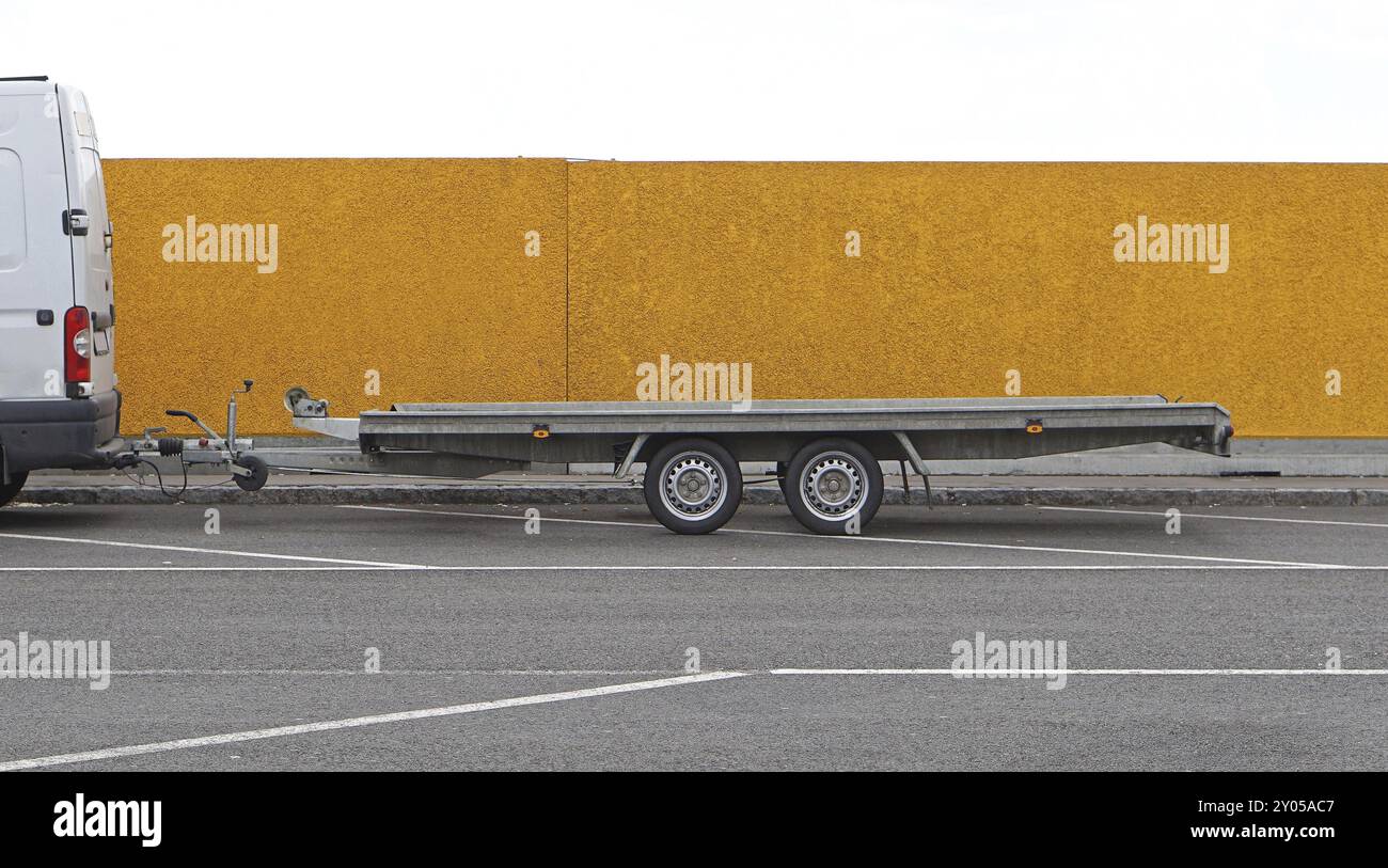 Long trailer for transporting vehicles Stock Photo - Alamy