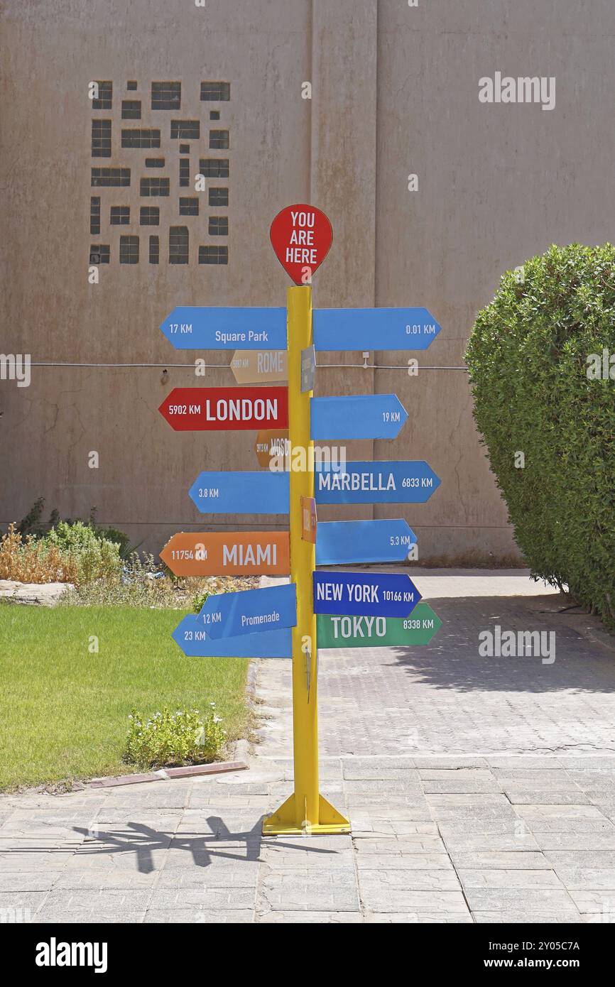 Directional post arrows you are here in Kuwait Stock Photo - Alamy