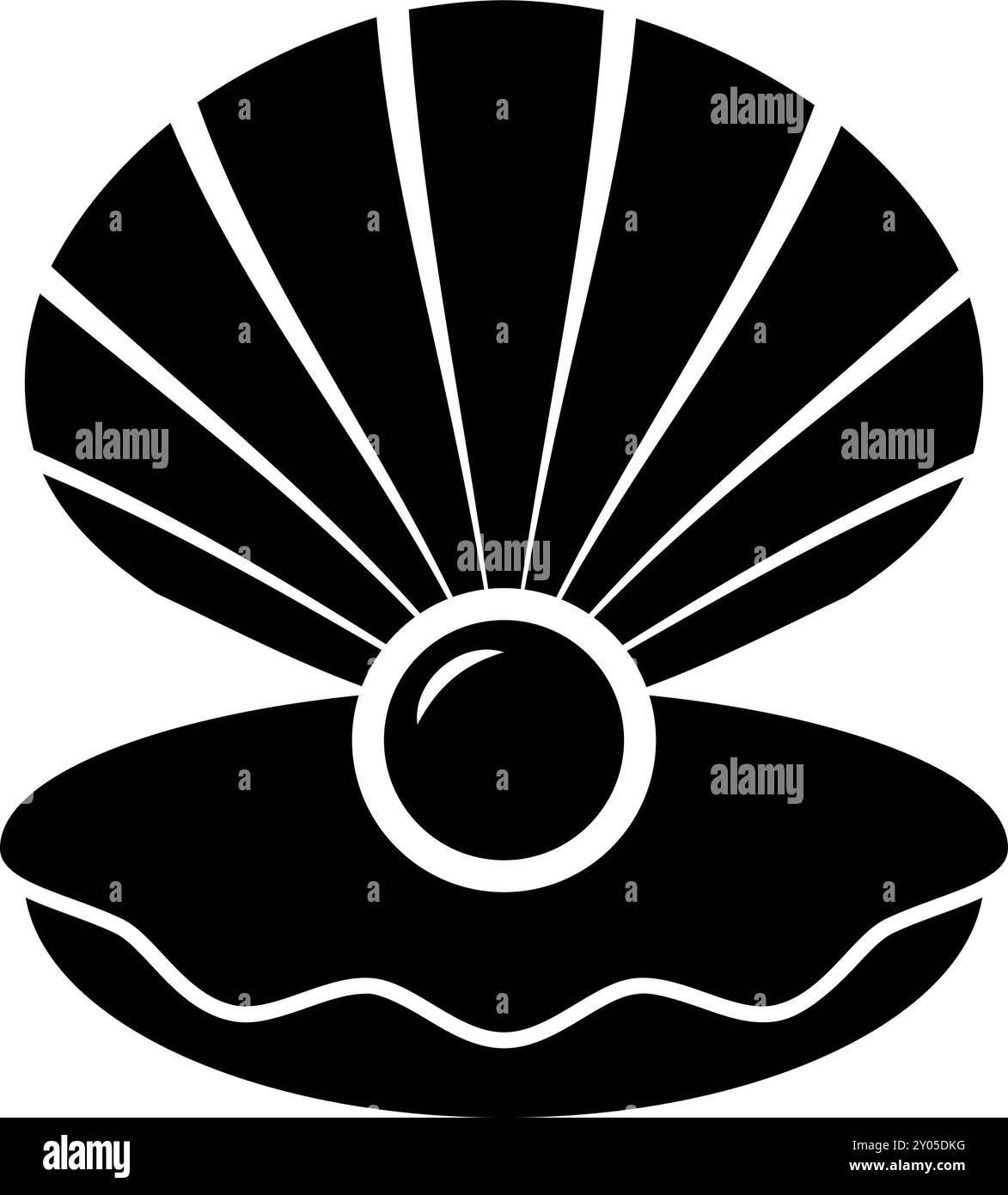 Pearl in seashell shell with pearlized inside open icon black color ...