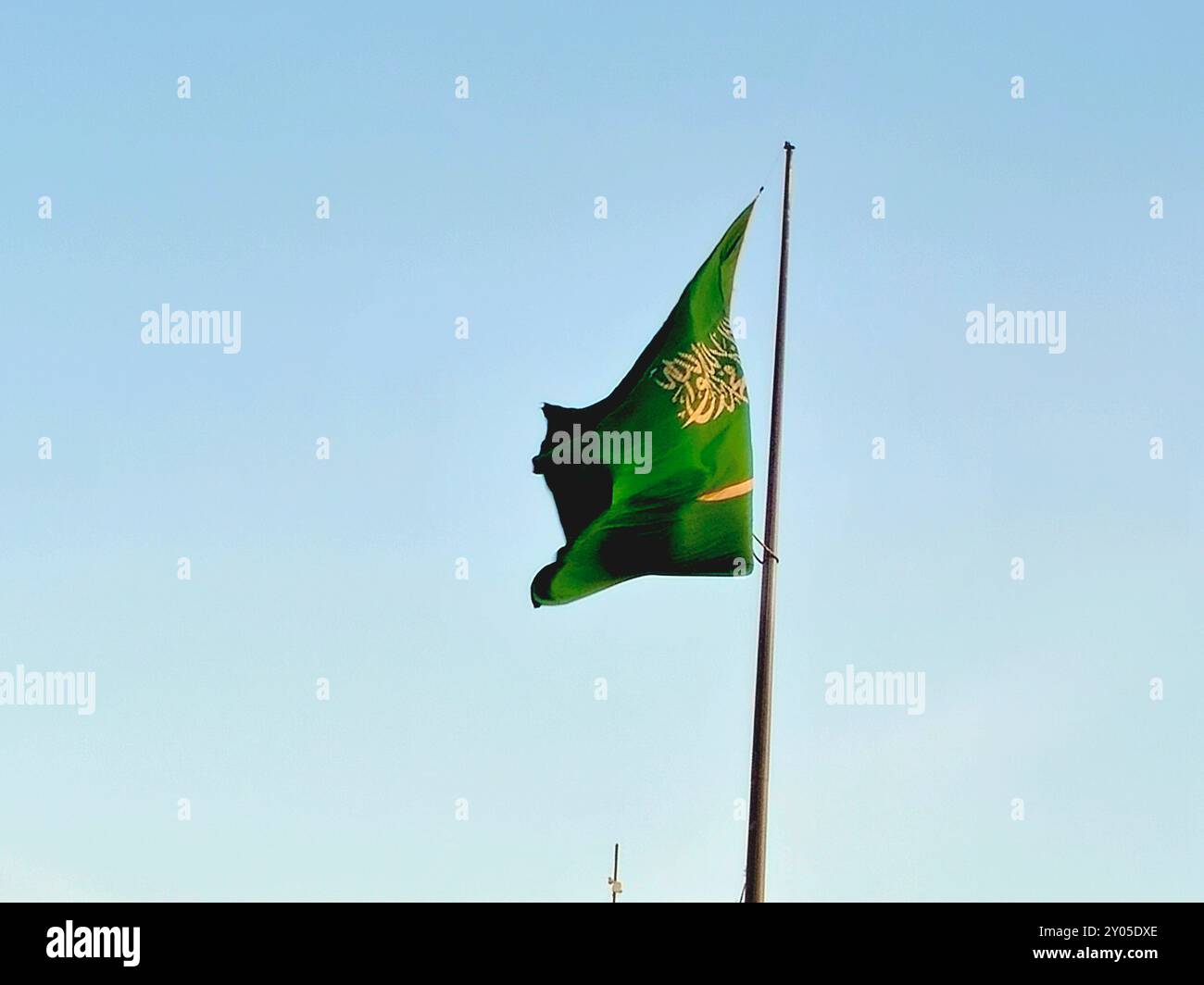 The national flag of Saudi Arabia kingdom, a green background with ...
