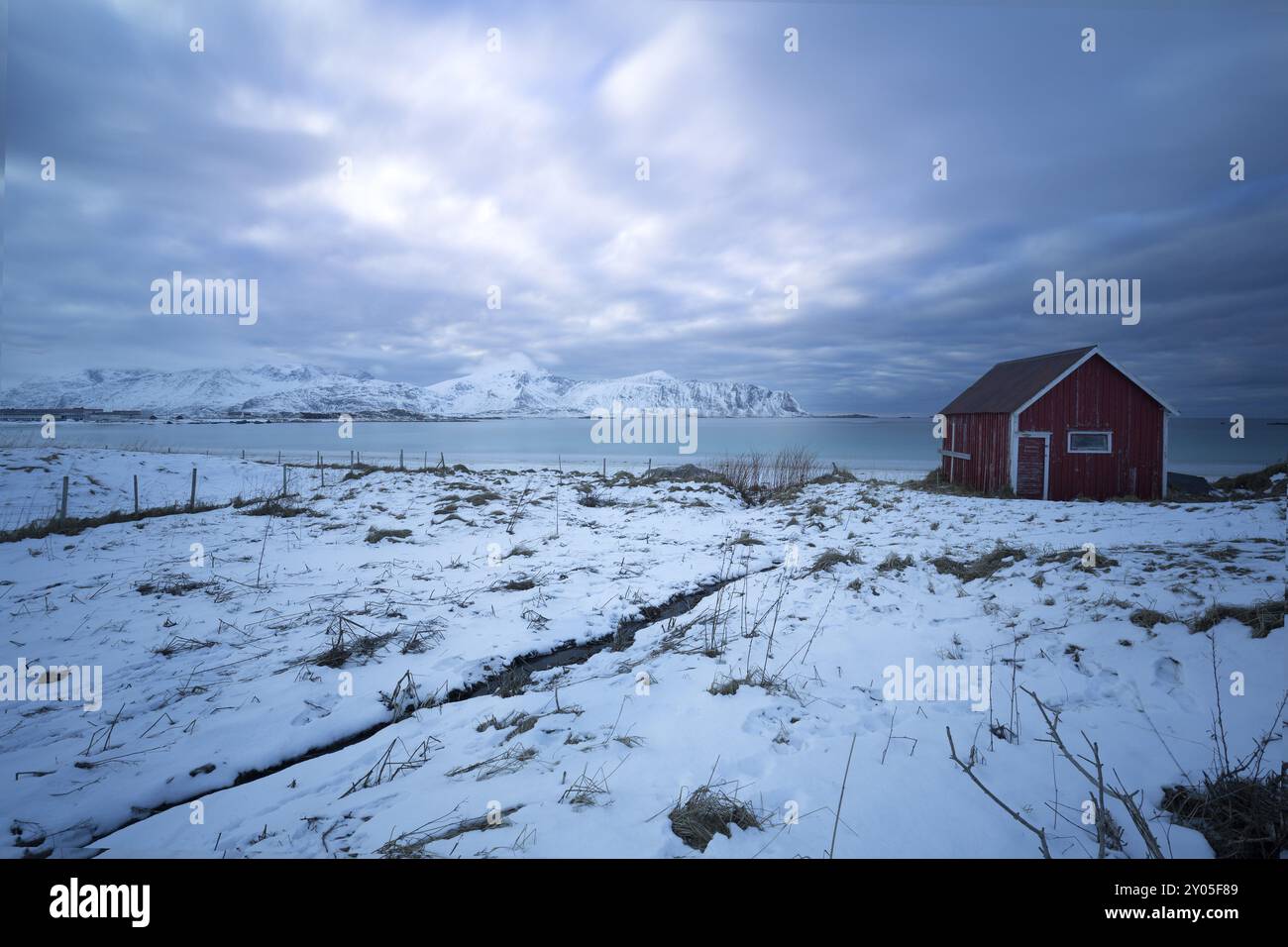 Old fisherman's hut in Lofoten, Norway, in winter, Europe Stock Photo ...