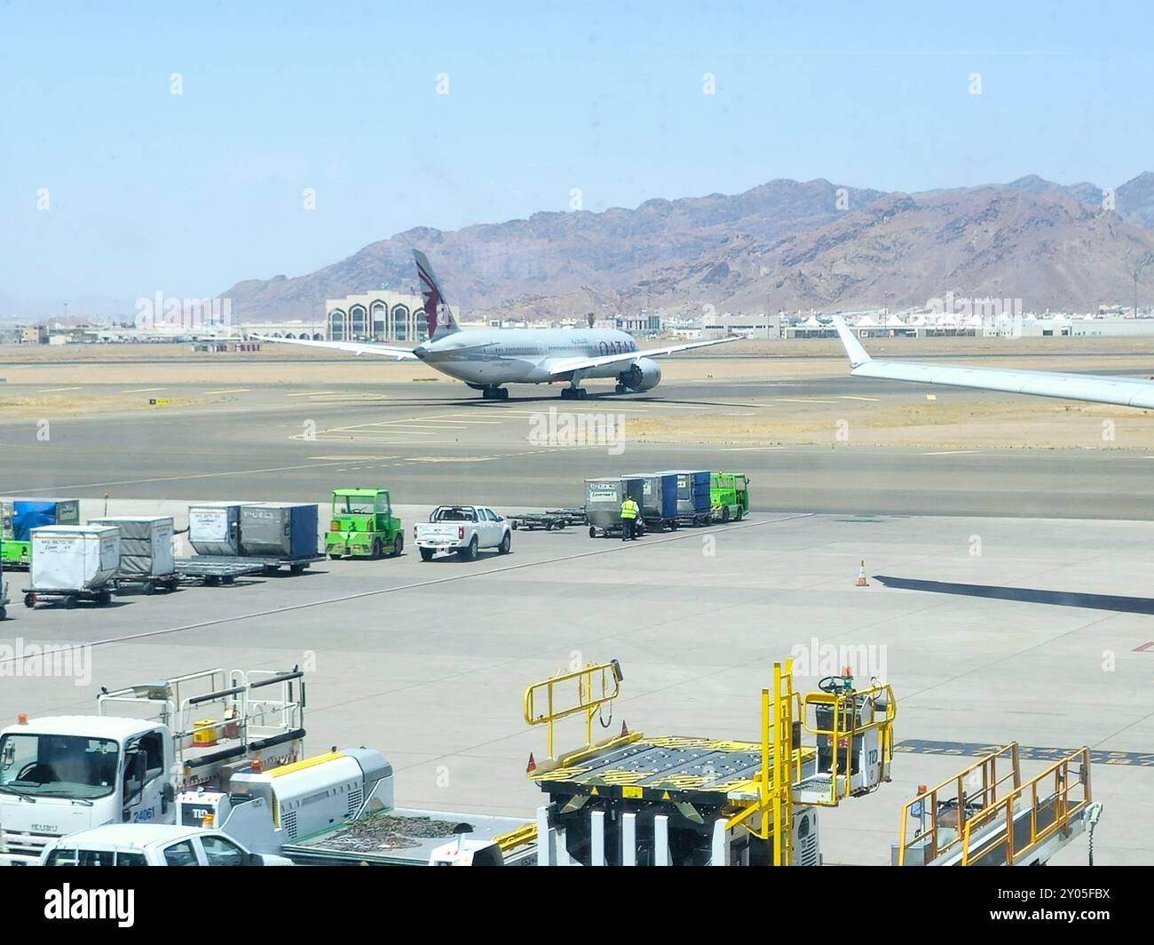 Medina, Saudi Arabia, June 29 2024: Qatar Airways plane in Prince Mohammad Bin AbdulAziz ...