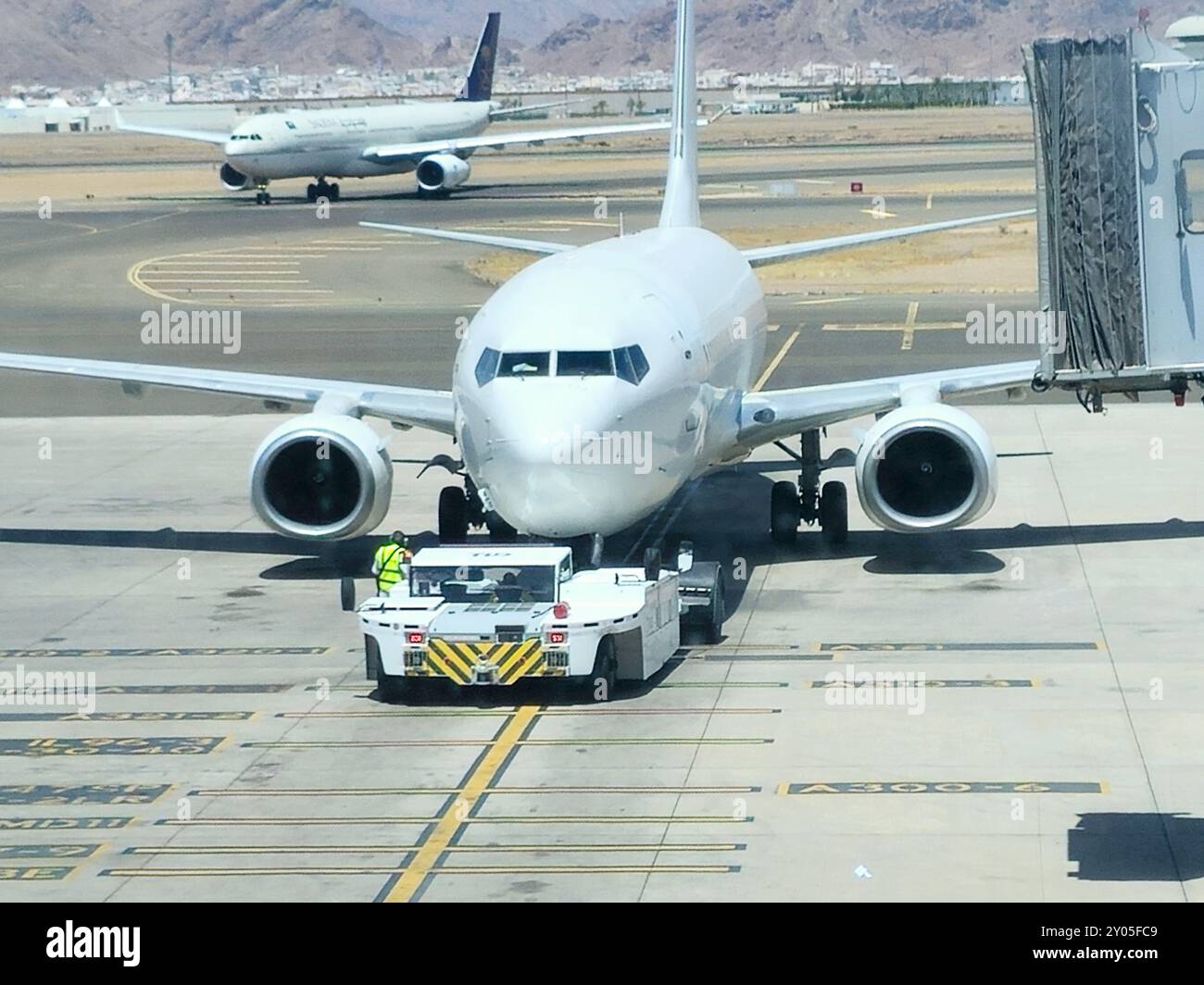 Medina, Saudi Arabia, June 29 2024: Saudi Airlines plane in Prince Mohammad Bin AbdulAziz ...