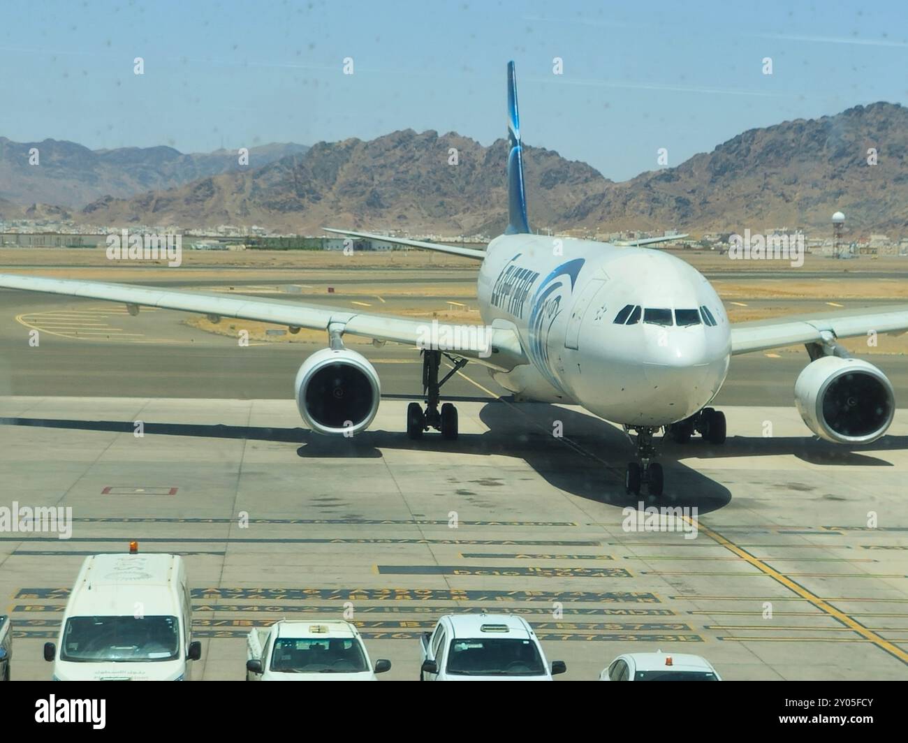 Medina, Saudi Arabia, June 29 2024: Egypt Air plane in Prince Mohammad Bin AbdulAziz ...