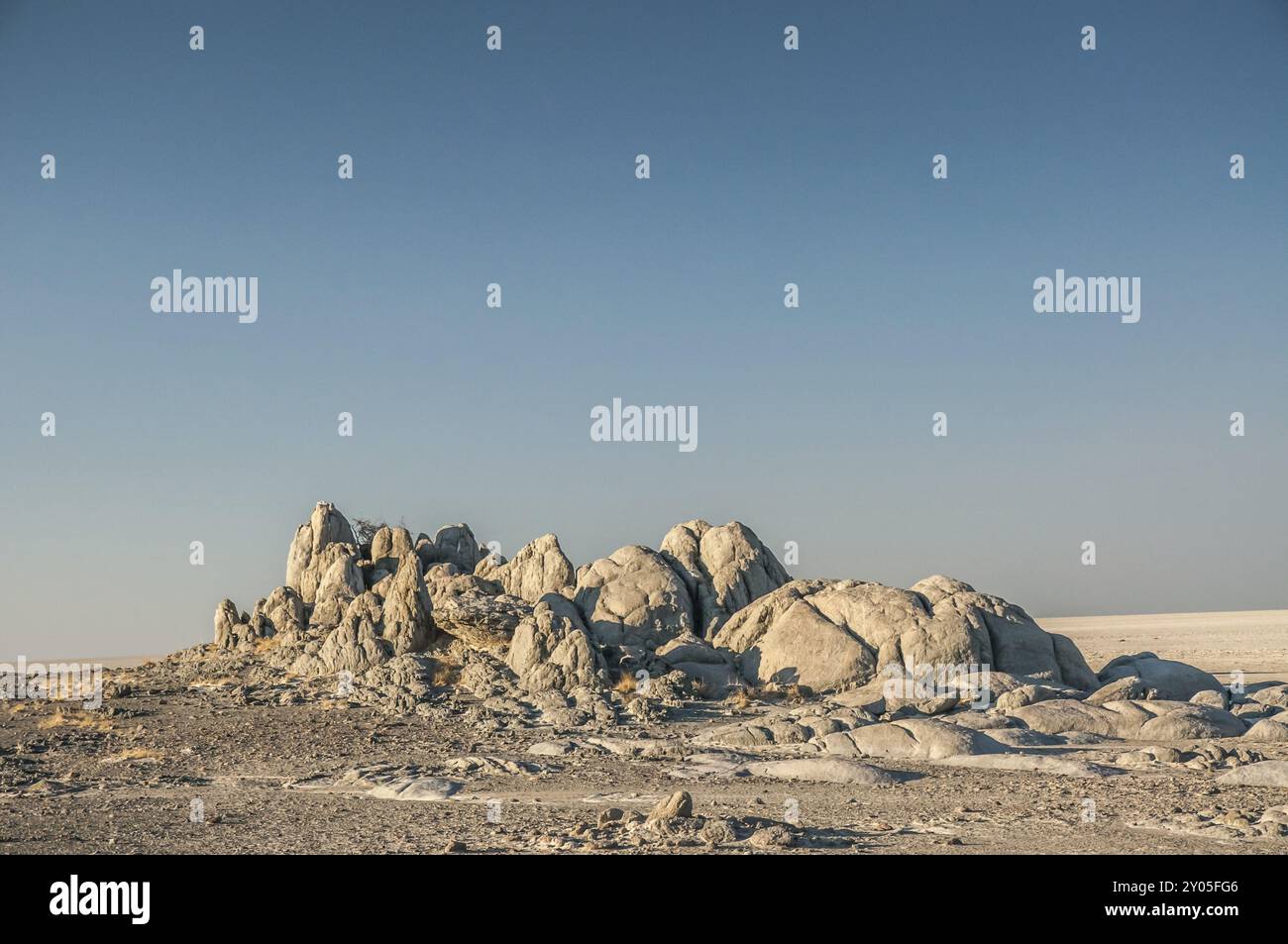 A rocky outcrop in the Makgadikgadi salt pan in Botswana near Kubu ...