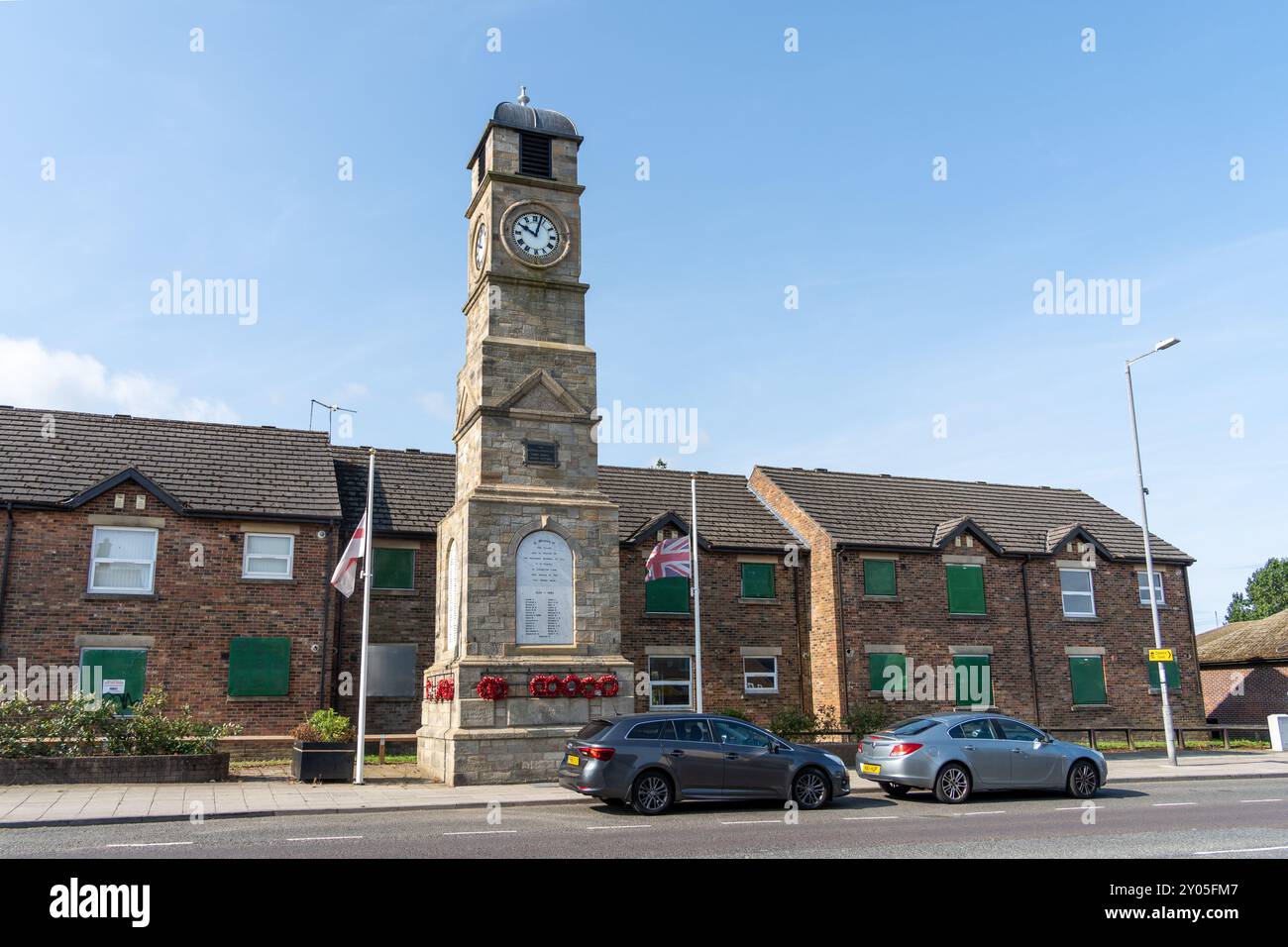Easington Lane, Sunderland, UK. The war memorial clock tower on the ...