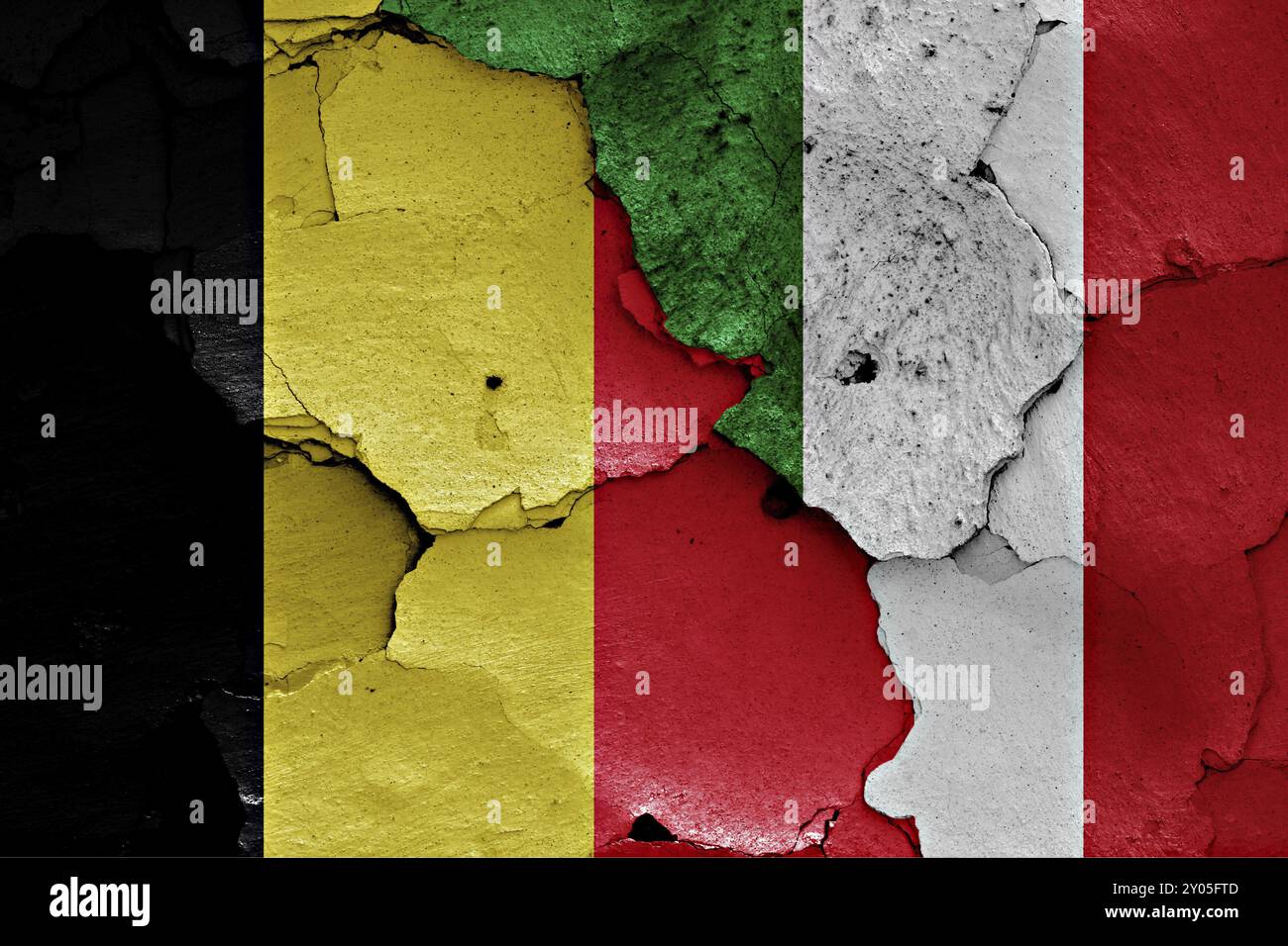 Flags of Belgium and Italy painted on cracked wall Stock Photo - Alamy