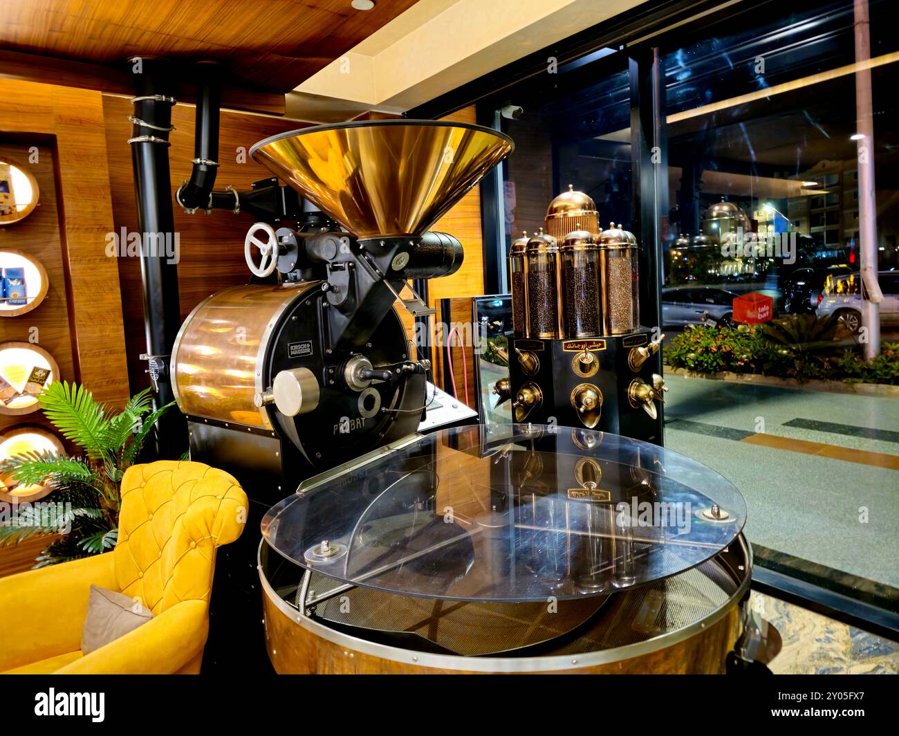Cairo, Egypt, July 13 2024: Coffee roasting machine, Roasting coffee ...