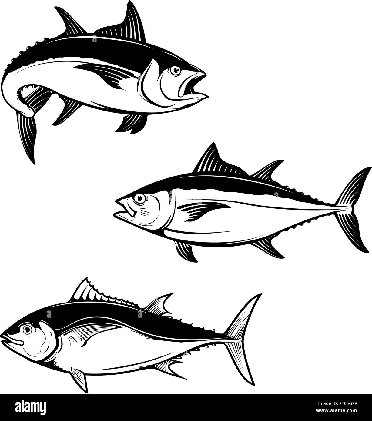 Set of tuna fish icons isolated on white background. Design elements ...