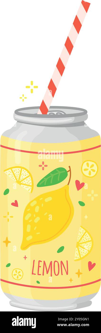 Lemon sparkling fizzy drink can cartoon icon isolated on white ...