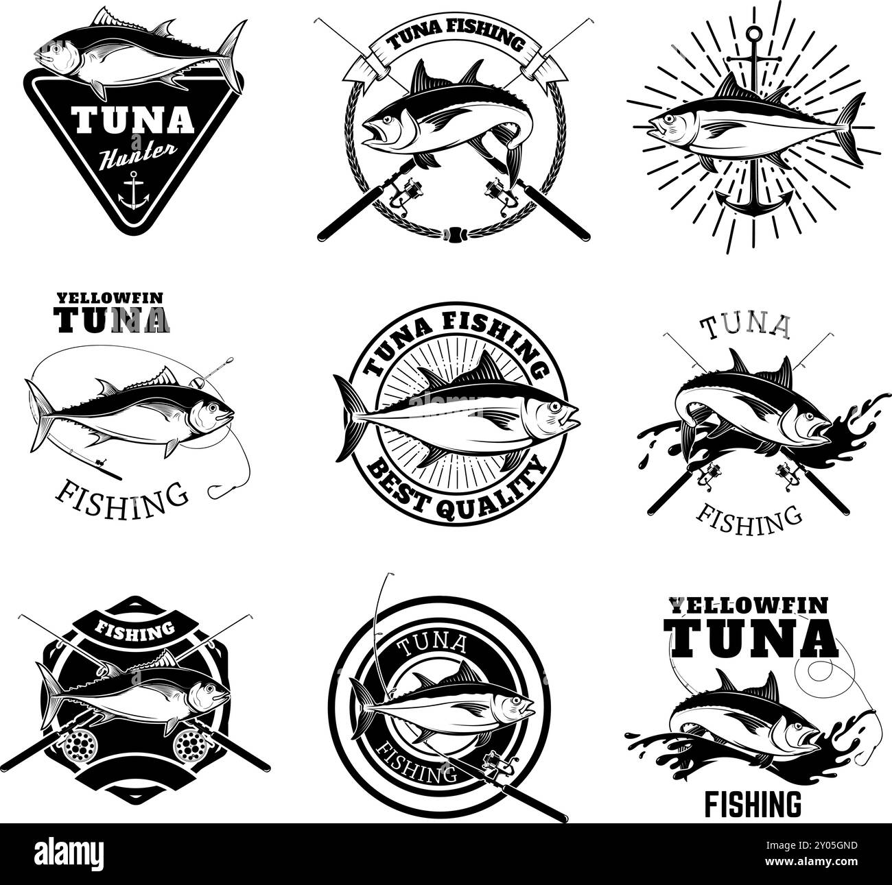 Tuna fishing labels isolated on white background. Design elements for ...