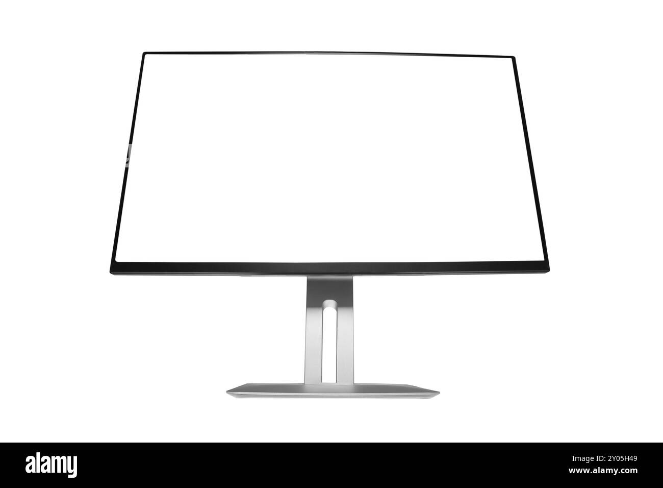 Computer Display With Blank White Screen Front Low View Isolated On White Background Stock